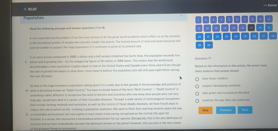 Solved: Hi, Kassar RCAT Population 1 2 3 4 5 6 7 8 9 10 Read the ...