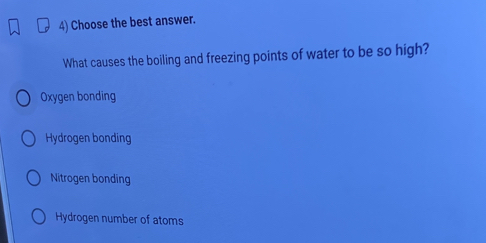 Solved: Choose the best answer. What causes the boiling and freezing ...