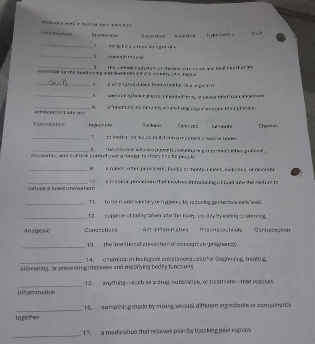 Solved: Wrte one word in front of each definition. Intrastructure ...