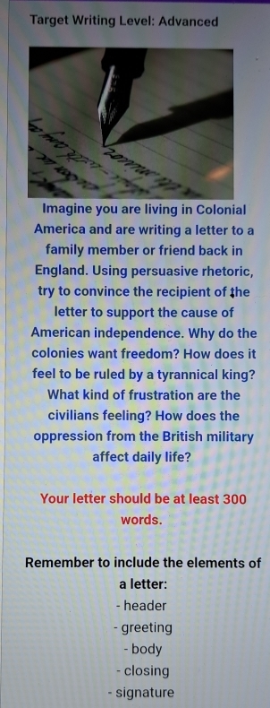 Solved: Target Writing Level: Advanced Imagine you are living in ...