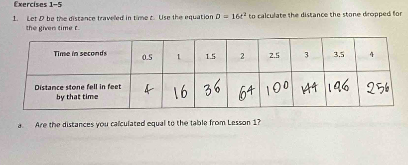 Solved: Let D be the distance traveled in time t. Use the equation D ...