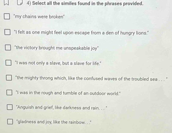 Solved: Select all the similes found in the phrases provided. "my ...