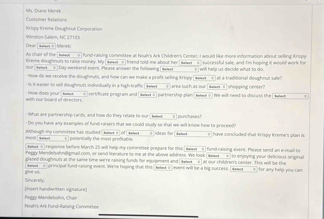 Solved: Ms. Diane Merek Customer Relations Krispy Kreme Doughnut ...