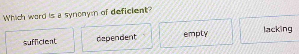 Solved: Which word is a synonym of deficient? sufficient dependent ...