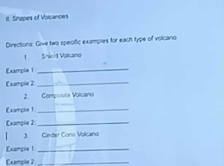 Solved: Shapes of Voicances Directions: Give two specific examples for ...