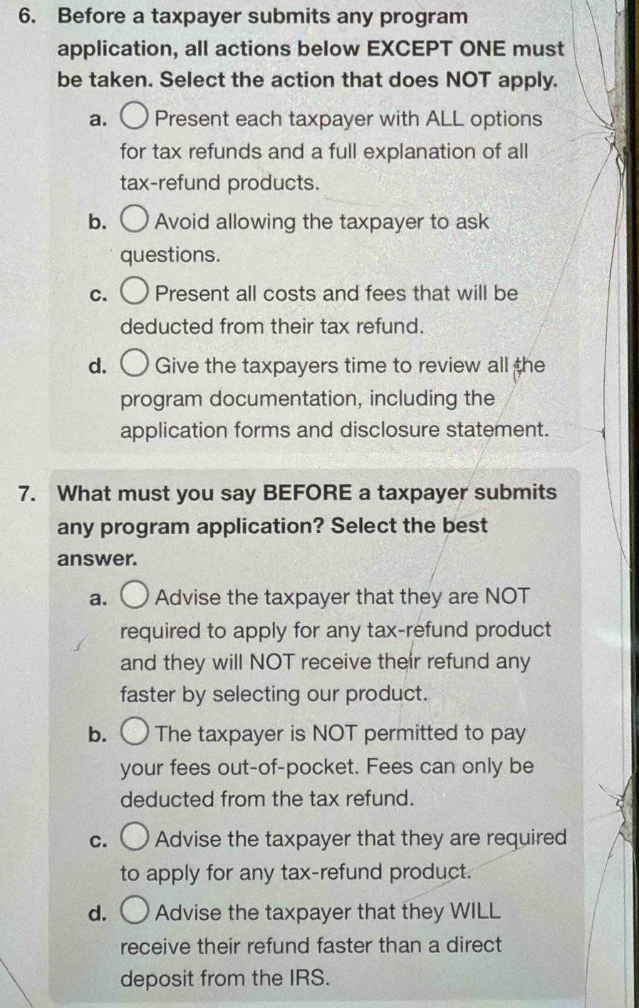 Solved: Before a taxpayer submits any program application, all actions ...