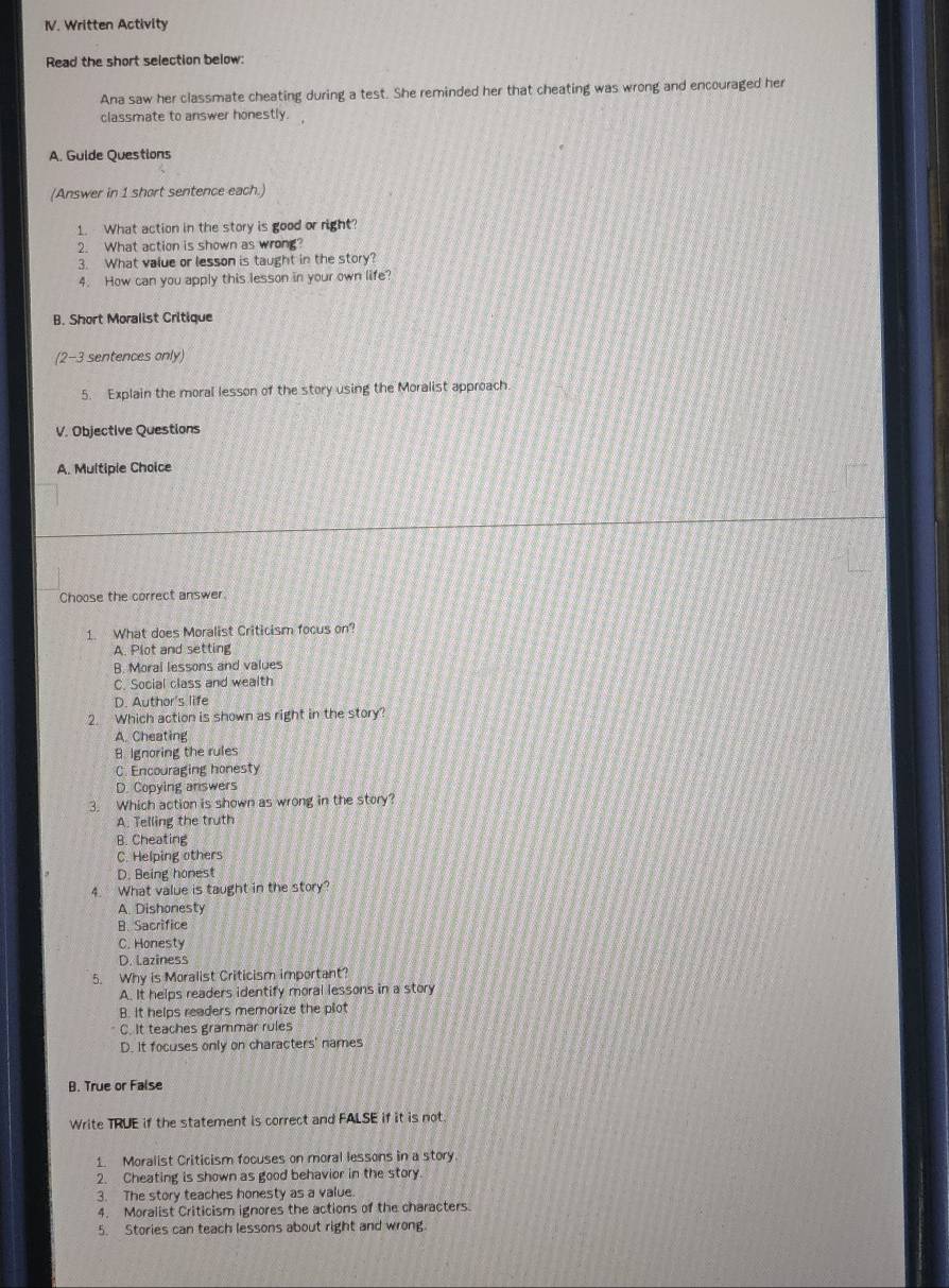 Solved: Written Activity Read the short selection below: Ana saw her ...