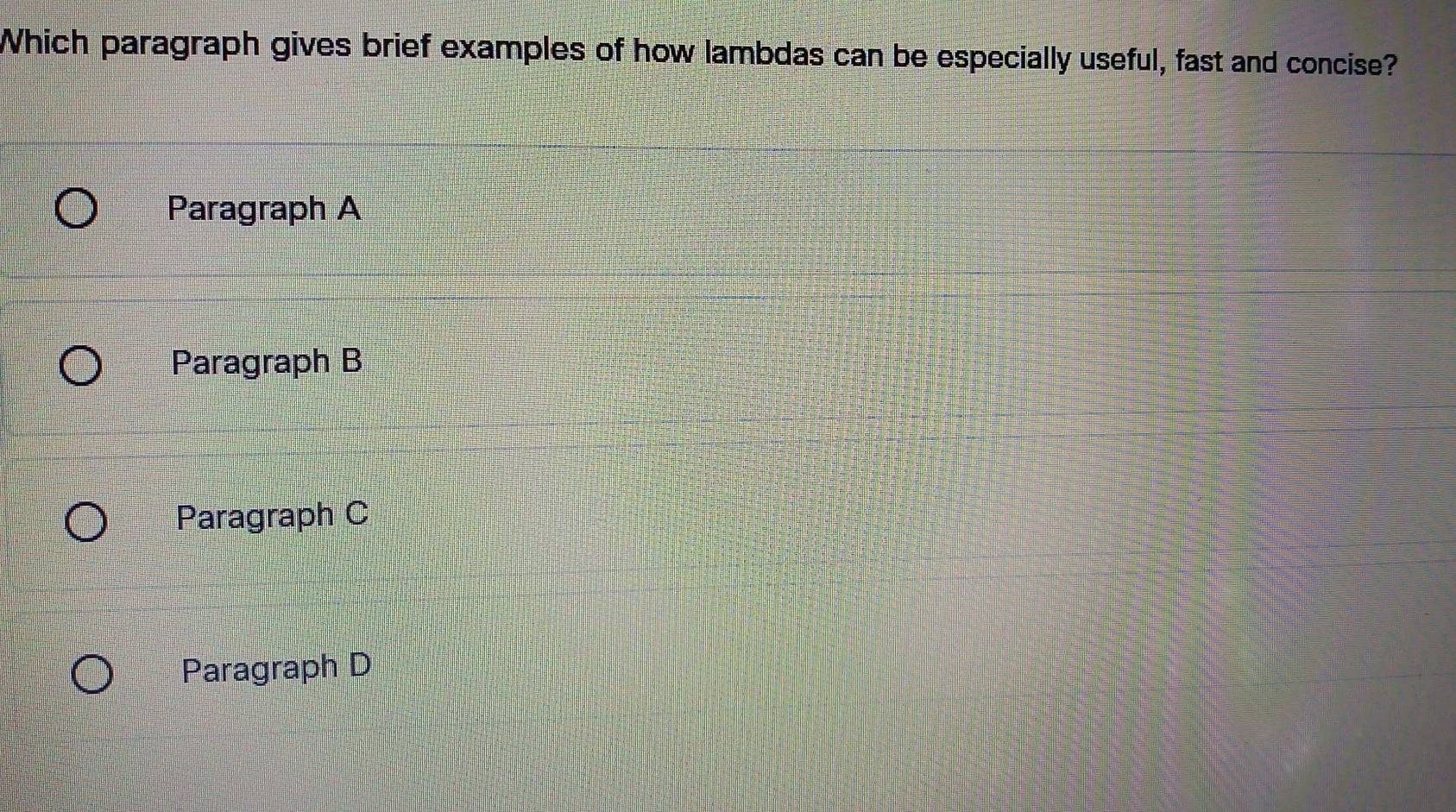 Solved: Which paragraph gives brief examples of how lambdas can be ...