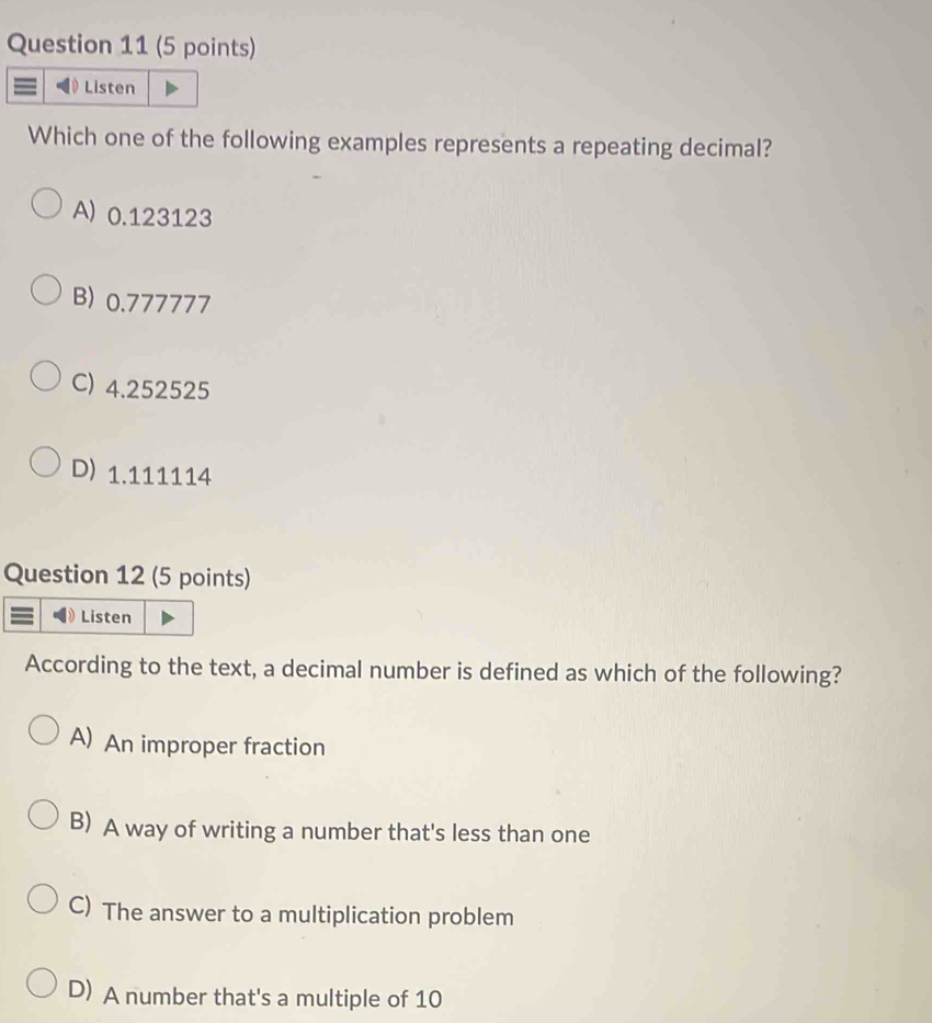 Solved: Listen Which one of the following examples represents a ...