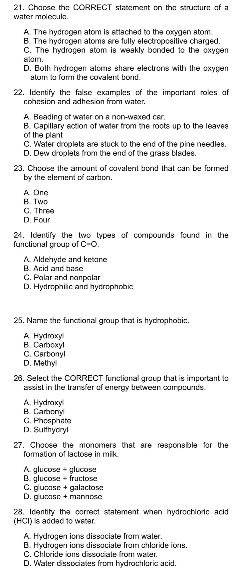 Selesai:Choose the CORRECT statement on the structure of a water ...