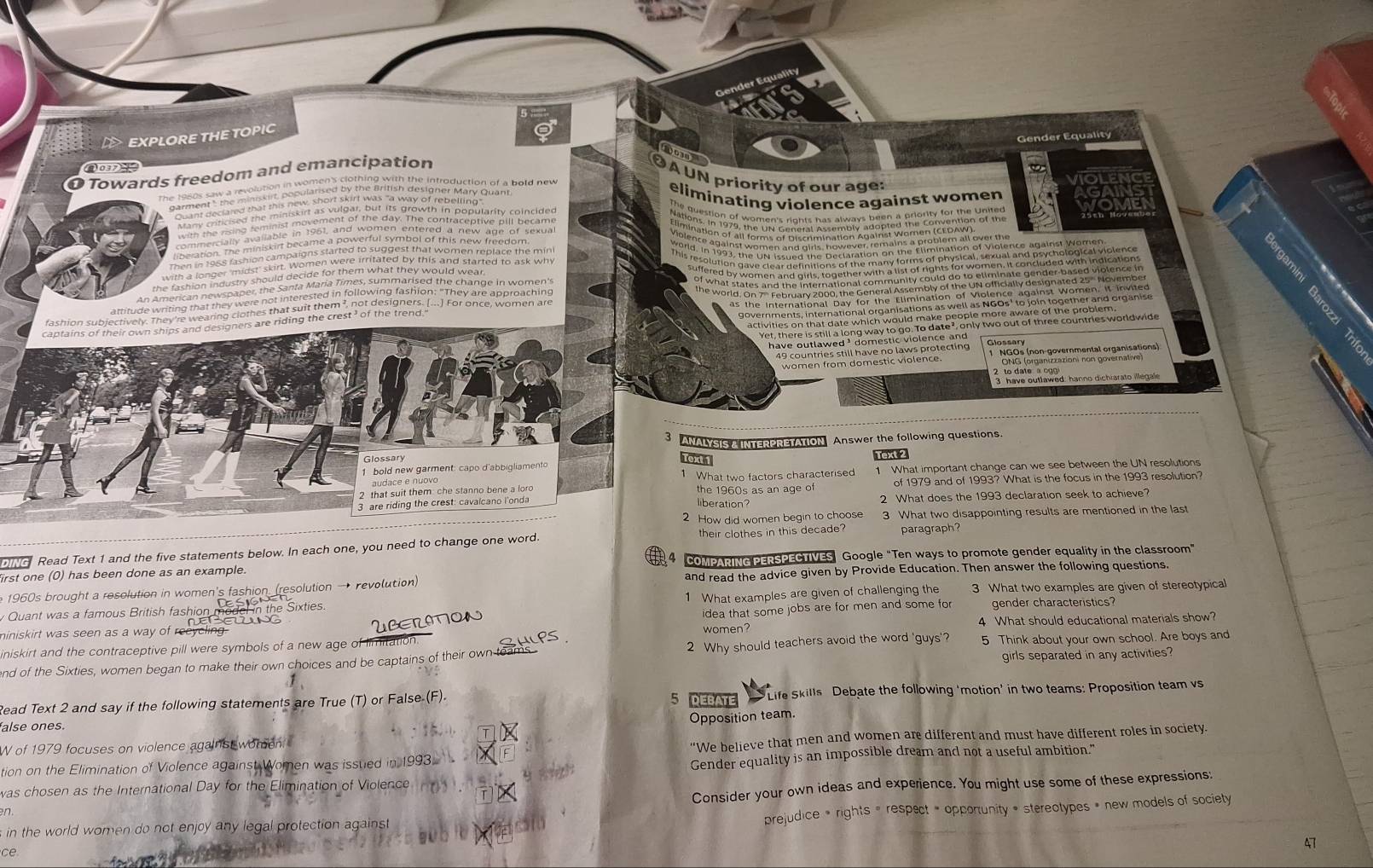 Risolto:EXPLORE THE TOPIC Gender Equality (1)037) O Towards freedom and ...