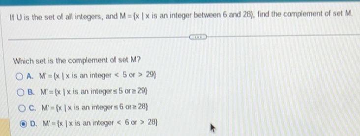 Solved: If U is the set of all integers, and M= x|x is an integer ...