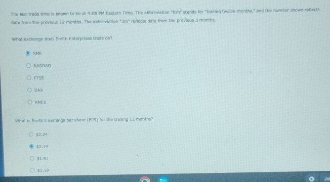 Solved: The last trade time is shown to be at 4:00 PM Eastern Time. The ...