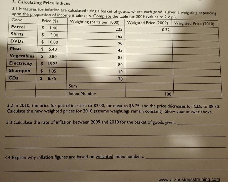 Solved: Calculating Price Indices 3. 1 Measures for inflation are ...