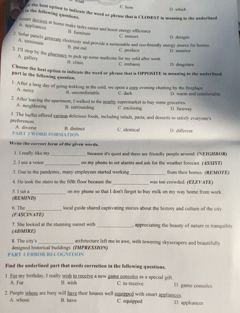 Giải quyết:C. how D. which e the best option to indicate the word or ...