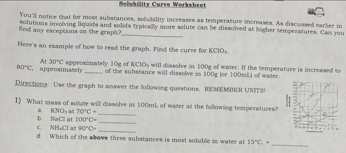 Résolu :Solubility Curve Worksheet You'll notice that for most ...