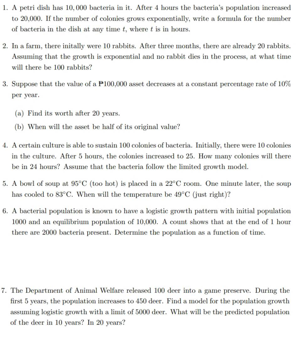Solved: A petri dish has 10,000 bacteria in it. After 4 hours the ...