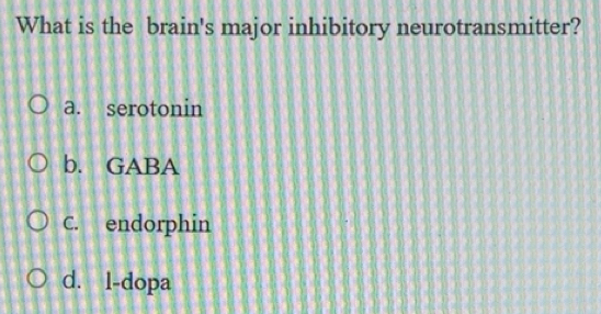 Solved: What is the brain's major inhibitory neurotransmitter? a ...
