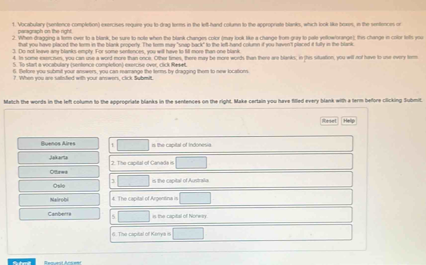 Solved: Vocabulary (sentence completion) exercises require you to drag ...