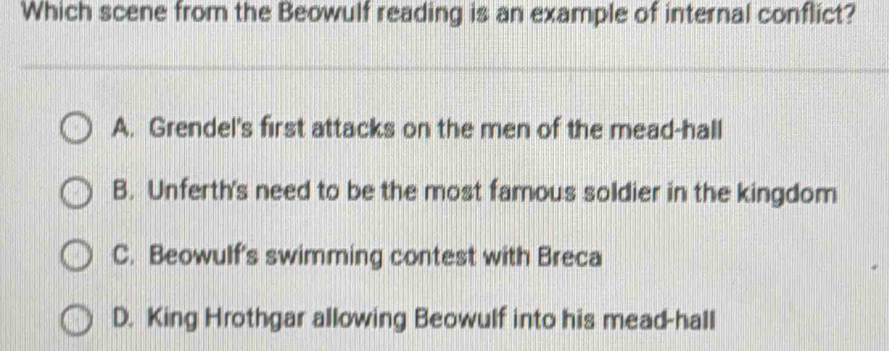 Solved: Which scene from the Beowulf reading is an example of internal ...