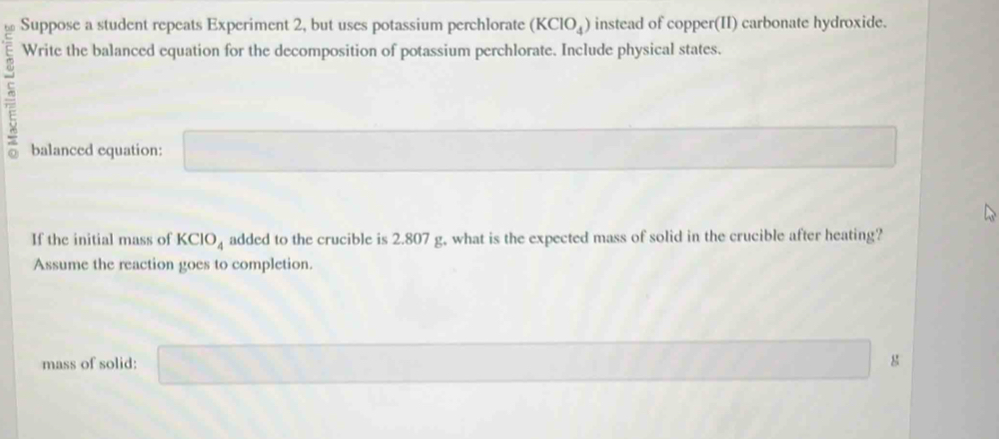 Solved: Suppose a student repeats Experiment 2, but uses potassium ...