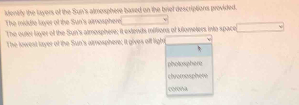 Solved: ldentify the layers of the Sun's atmosphere based on the brief ...