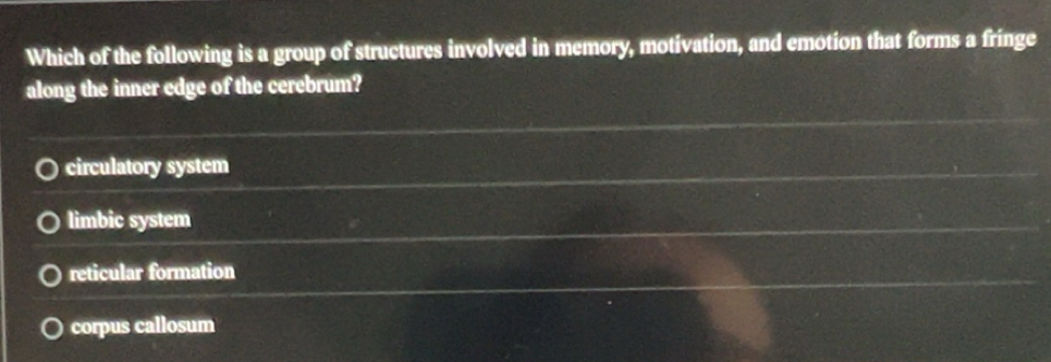 Solved: Which of the following is a group of structures involved in ...