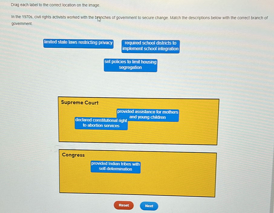 Solved: Drag each label to the correct location on the image. In the 1970s, civil rights ...