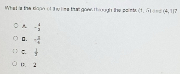 Solved: What is the slope of the line that goes through the points (1 ...
