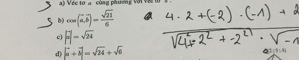 Giải quyết:Véc tơ n cùng phương với vec to » . b) cos (vector a,vector ...