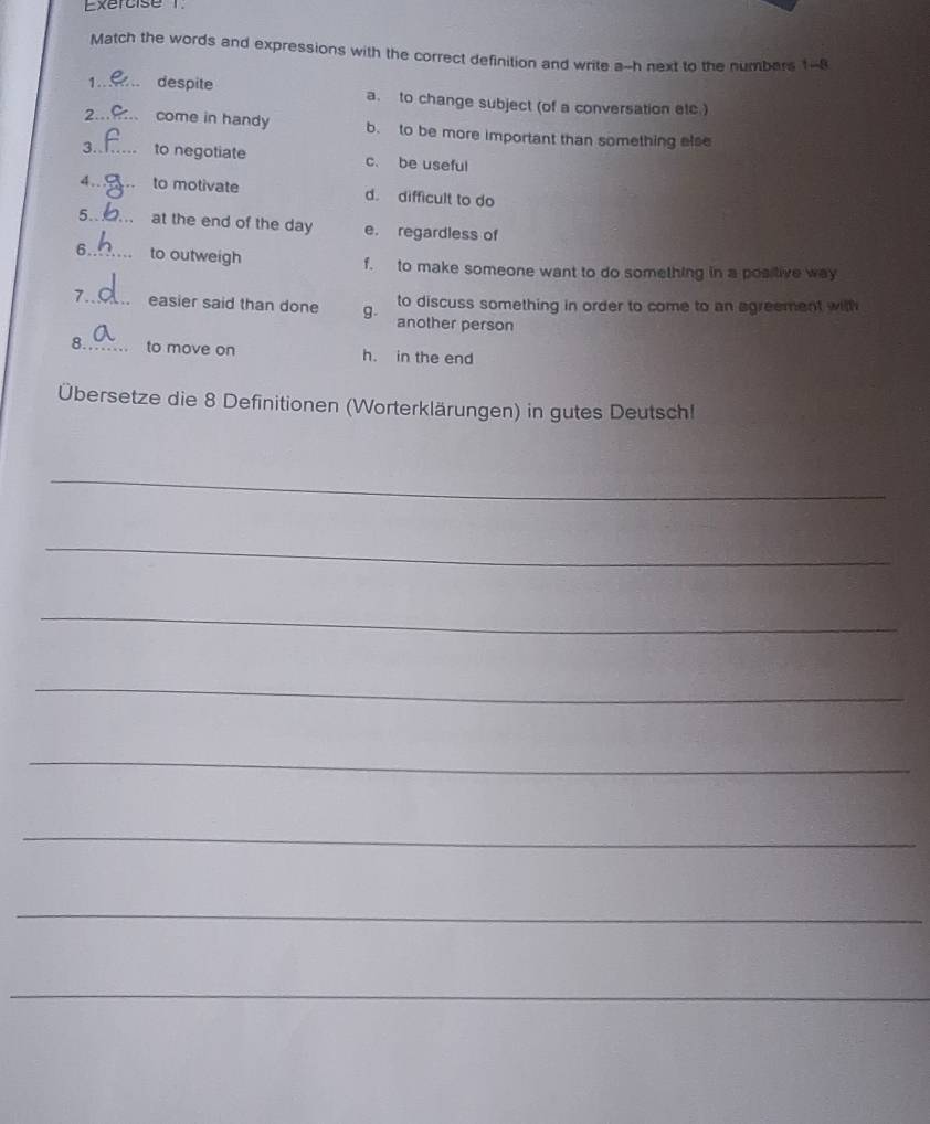 Gelöst:Match the words and expressions with the correct definition and ...