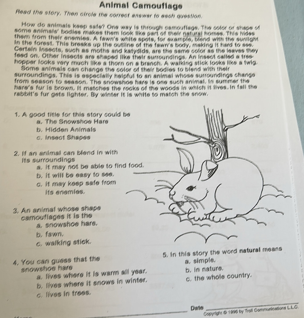 Solved: Animal Camouflage Read the story. Then circle the correct ...