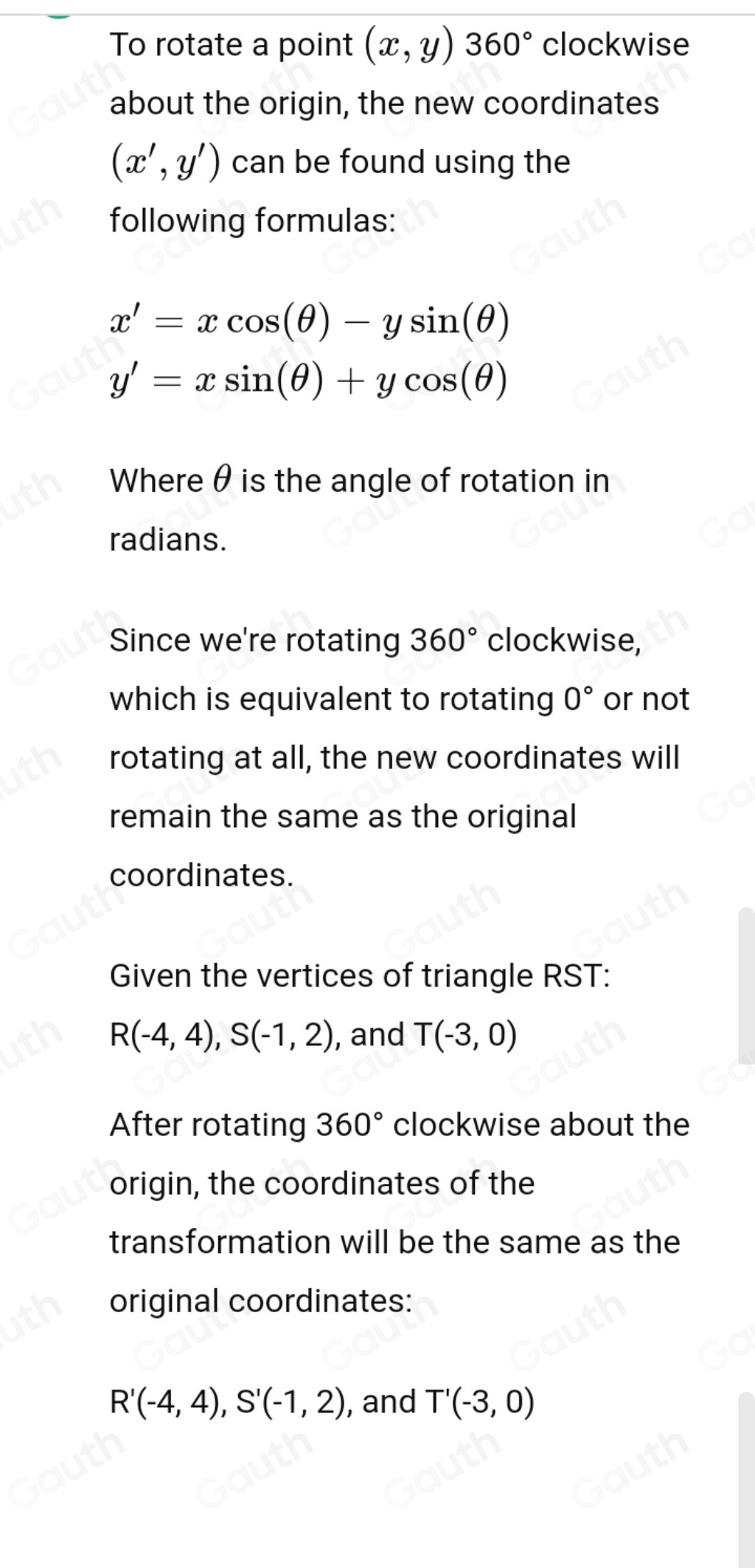 Solved: Triangle RST has vertices R(-4,4), S(-1,2) , and T(-3,0 ...