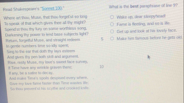 Solved: Read Shakespeare's ''Sonnet 100.'' What is the best paraphrase ...