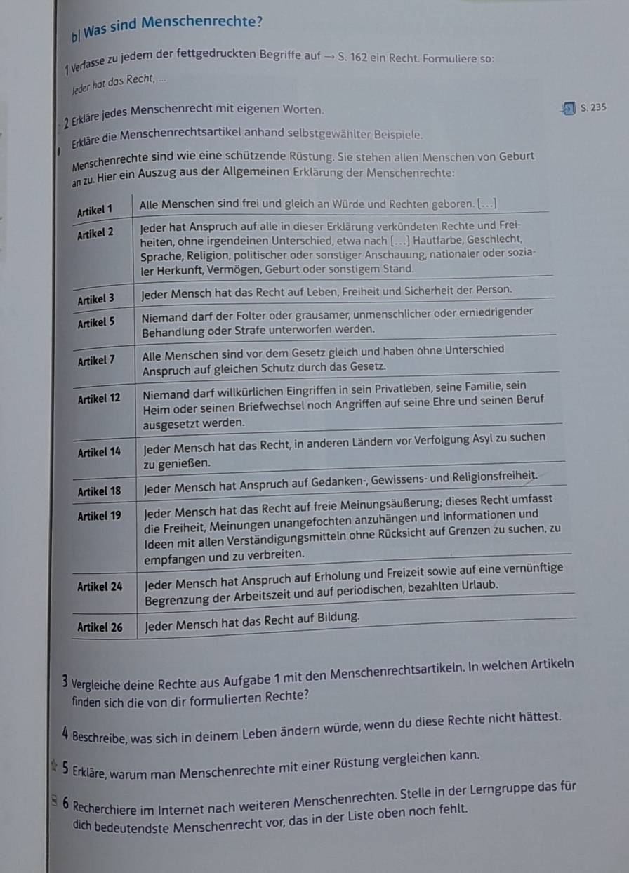 Gelöst:b| Was sind Menschenrechte? 1 Verfasse zu jedem der ...