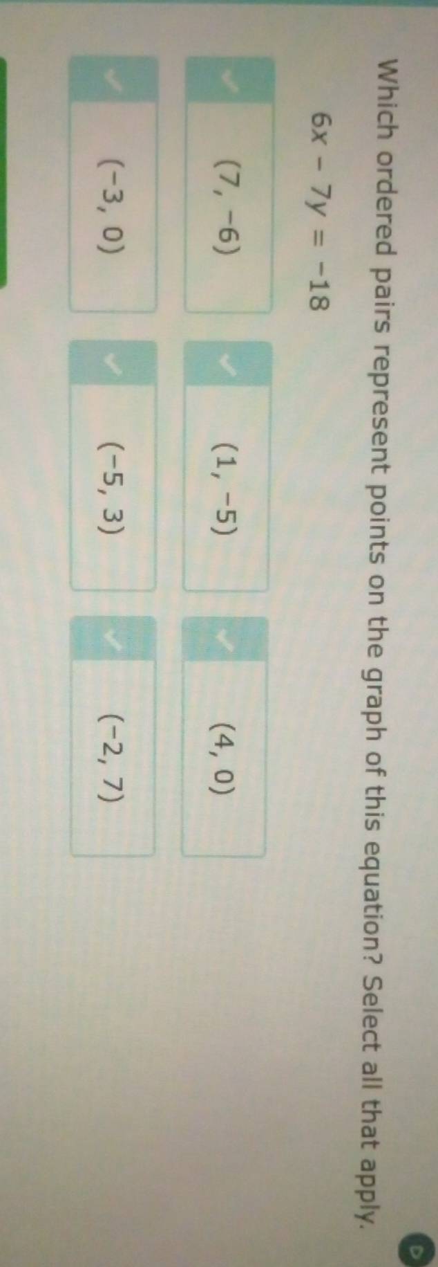 Solved: Which ordered pairs represent points on the graph of this ...