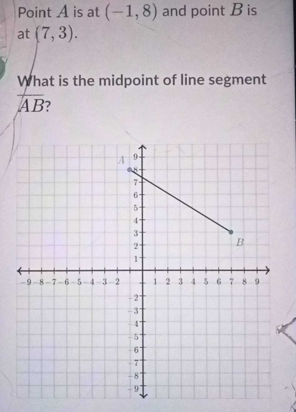 Solved: Point A is at (-1,8) and point B is at (7,3). What is the ...