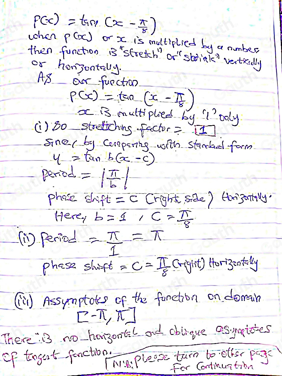 Solved: Sketch two periods of the graph of the function p(x)=tan (x- π ...