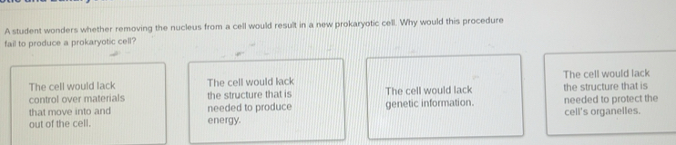 Solved: A student wonders whether removing the nucleus from a cell ...