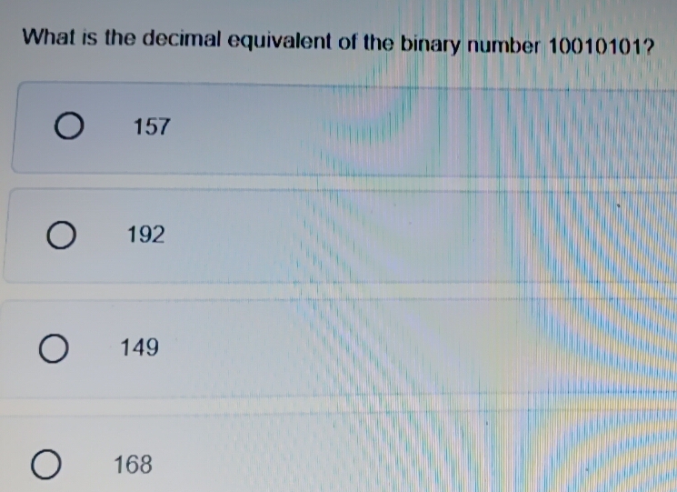 Resuelto:What is the decimal equivalent of the binary number 10010101 ...