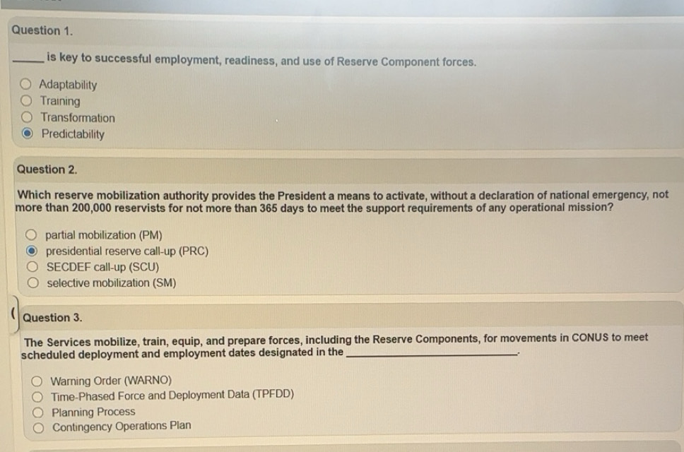 Solved: is key to successful employment, readiness, and use of Reserve ...