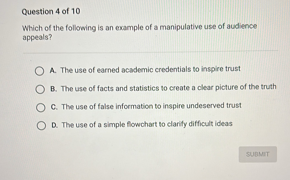Solved: Which of the following is an example of a manipulative use of ...