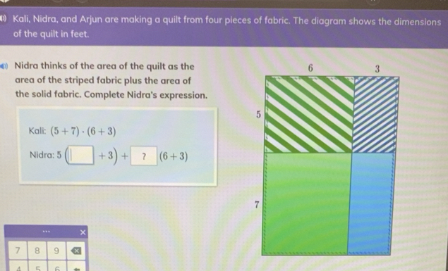Solved: Kali, Nidra, and Arjun are making a quilt from four pieces of ...