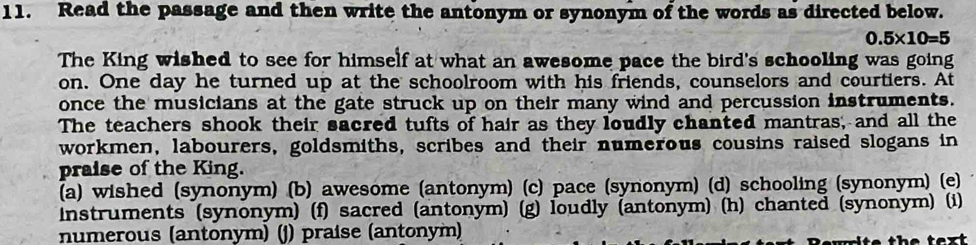 Solved: Read the passage and then write the antonym or synonym of the ...