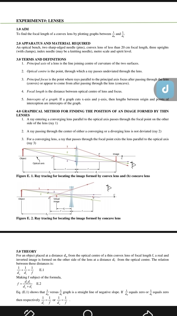 Solved: EXPERIMENT#: LENSES 1.0 AIM To find the focal length of a ...