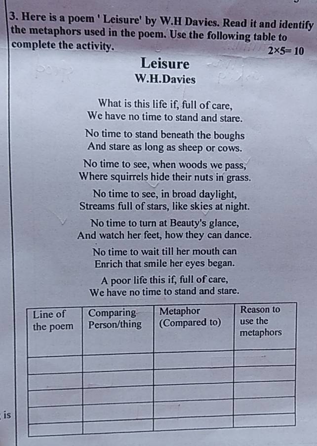 Solved: Here is a poem ' Leisure' by W.H Davies. Read it and identify ...