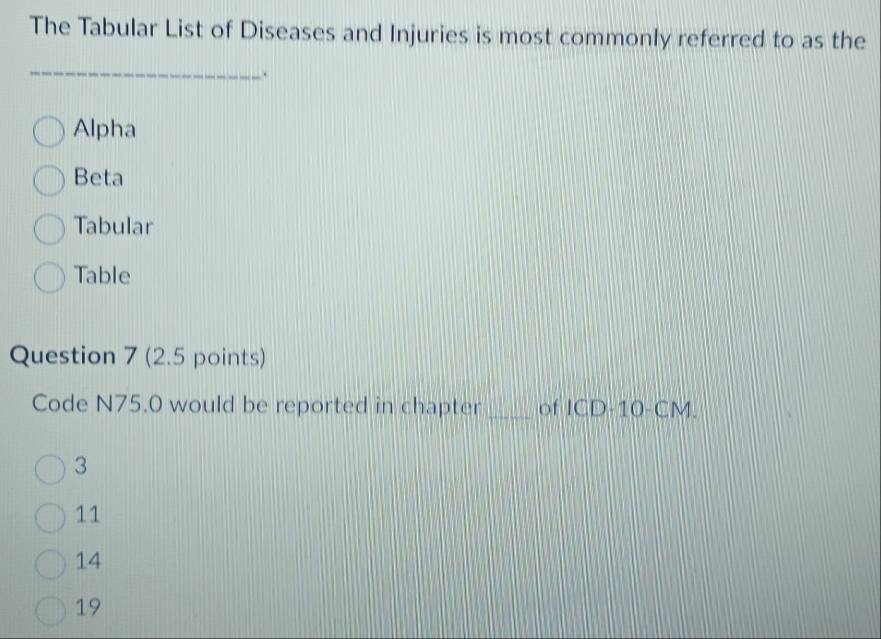 Solved: The Tabular List of Diseases and Injuries is most commonly ...