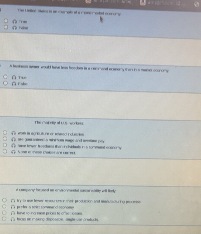 Solved: āmazon cón The United States is an example of a mixed market ...