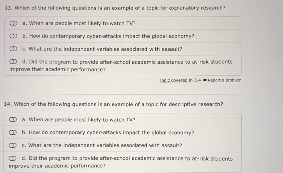 Solved: Which of the following questions is an example of a topic for ...