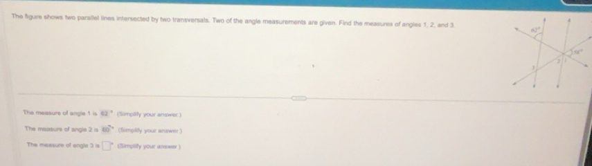 Solved: The figure shows two parallel lines intersected by two ...